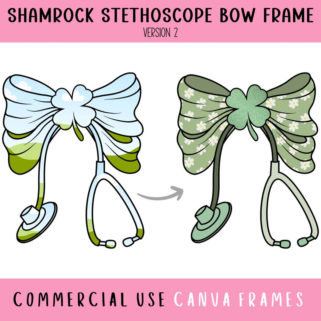 Coquette Shamrock Stethoscope Canva Frame Editable Template V 2, Preppy ...