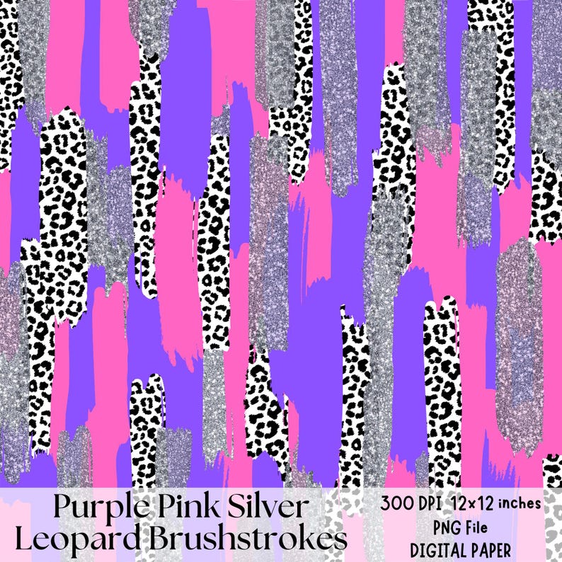 Purple Pink Glitter Brushstroke Leopard Print (PNG Digital Paper) - Etsy