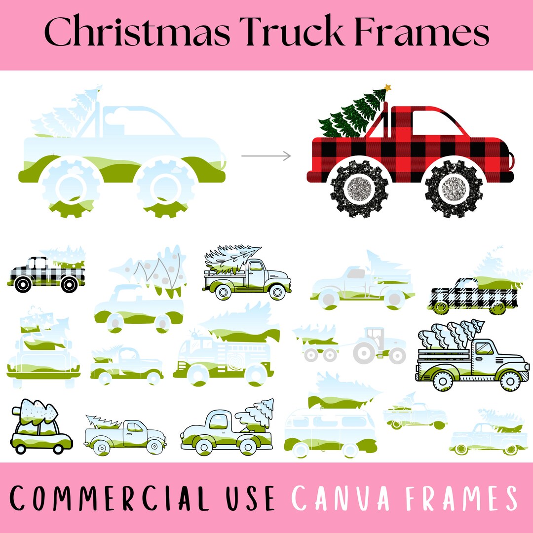 Christmas Trucks Editable Canva Frame Templates, Christmas Monster ...