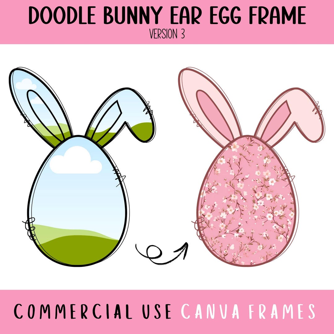 Doodle Easter Bunny Ears Egg Canva Frame Template (digital Download) - Etsy