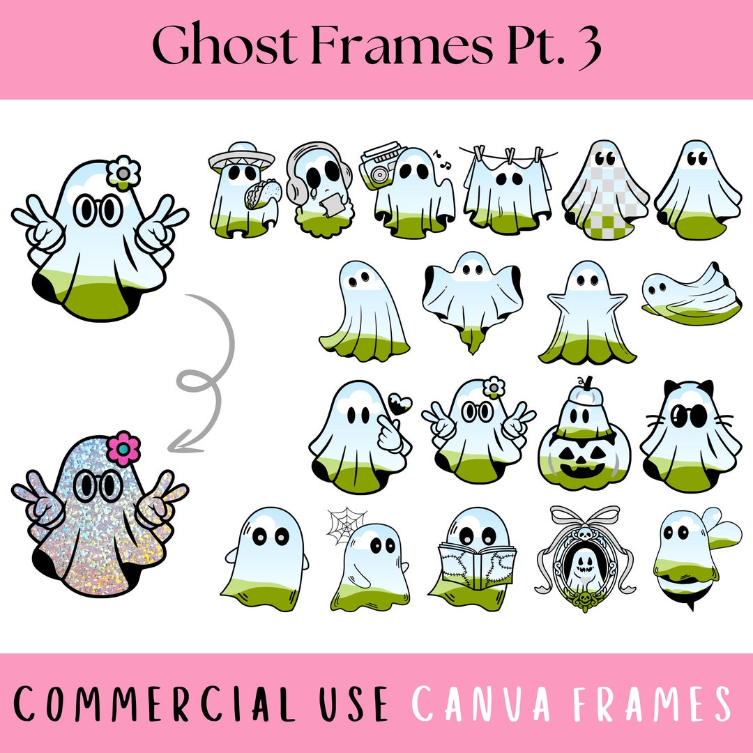 Ghost Canva Frames Pt. 3, Cute Trendy Spooky Editable Canva Templates ...
