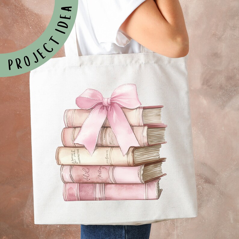Coquette Pink Book Stack PNG: Bow, Book Lover Digital Download - Etsy