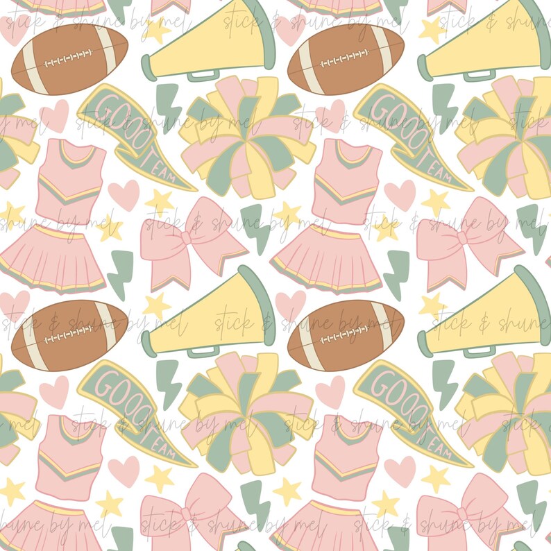 Hand-drawn Pastel Football Cheer Seamless Pattern | Cheerleading ...