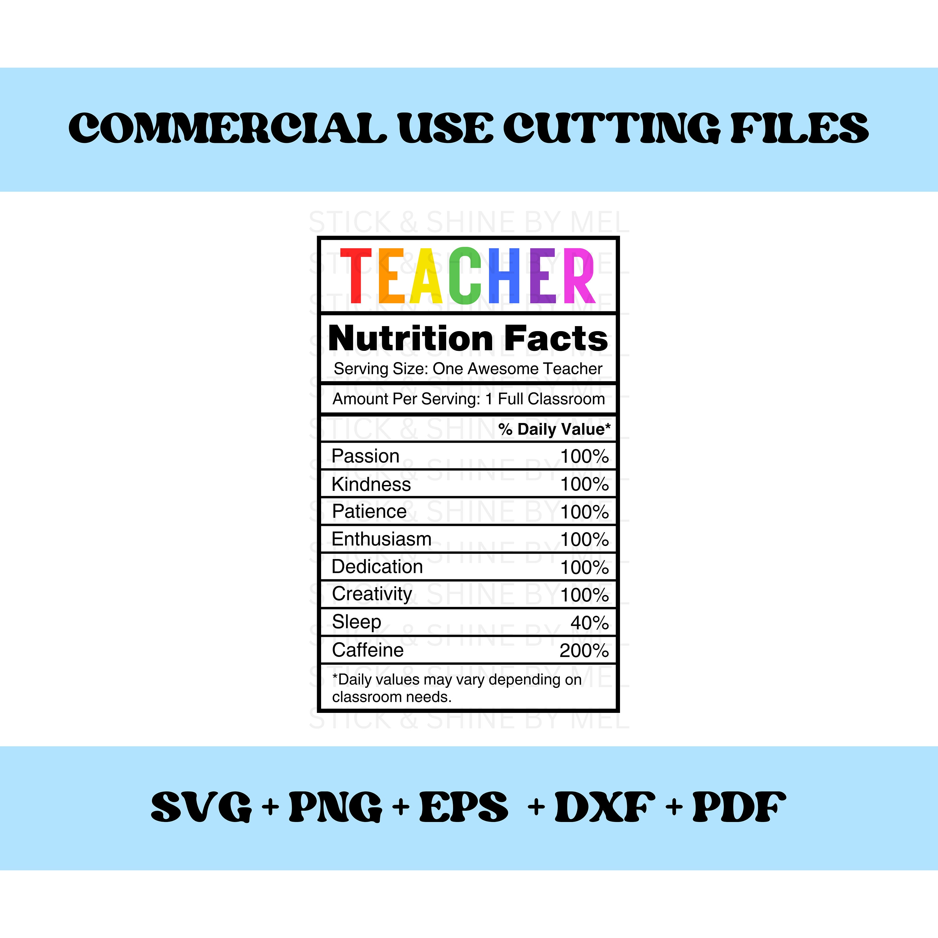 Teacher Nutrition Facts SVG, Teacher SVG, Teacher Appreciation SVG ...