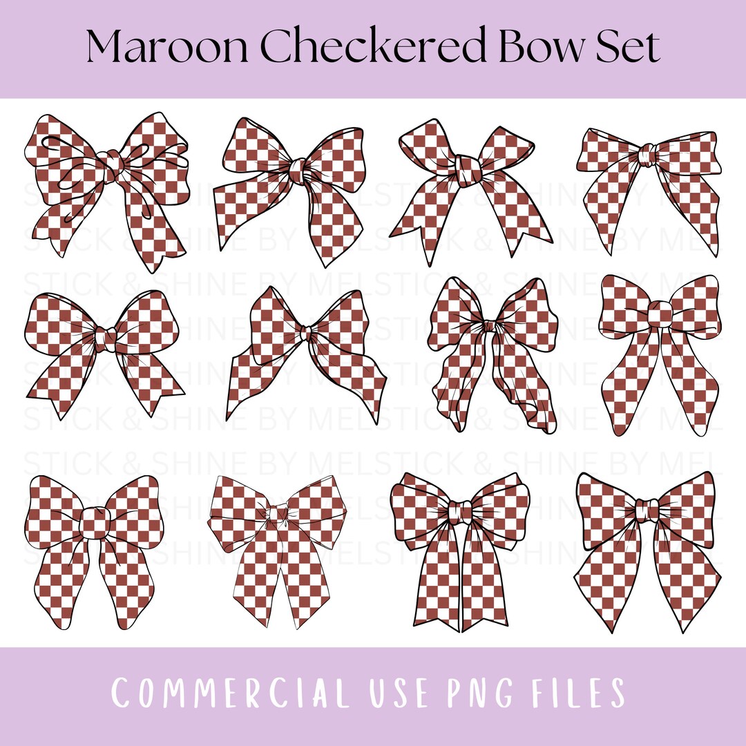 Maroon Checkered Coquette Bow PNG File Set, Trendy Checkerboard School ...