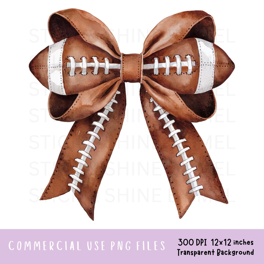 Coquette Watercolor Football Bow PNG File, Cute Football Mom PNG ...