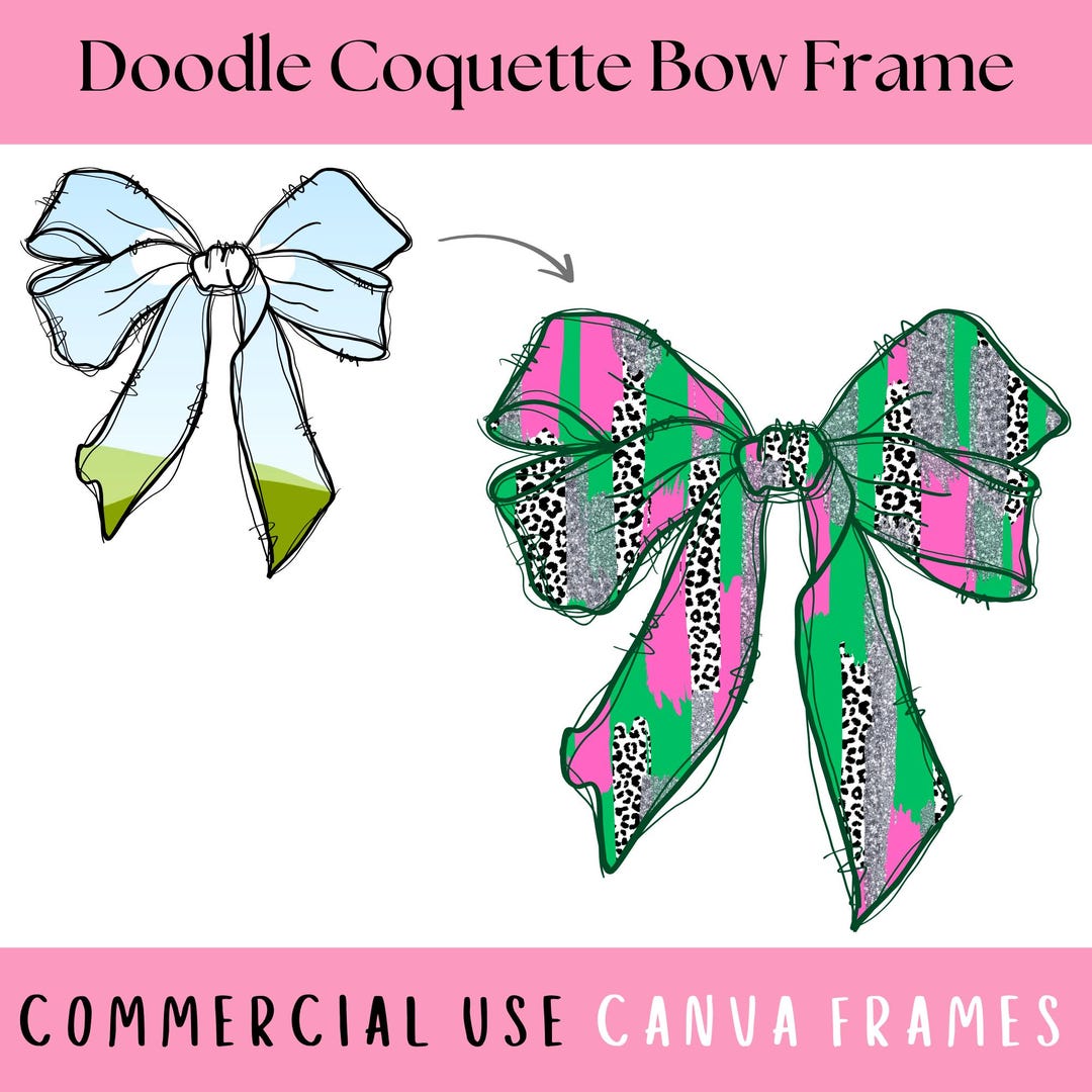 Doodle Coquette Bow Editable Canva Frame Template, Custom Coquette Bow ...