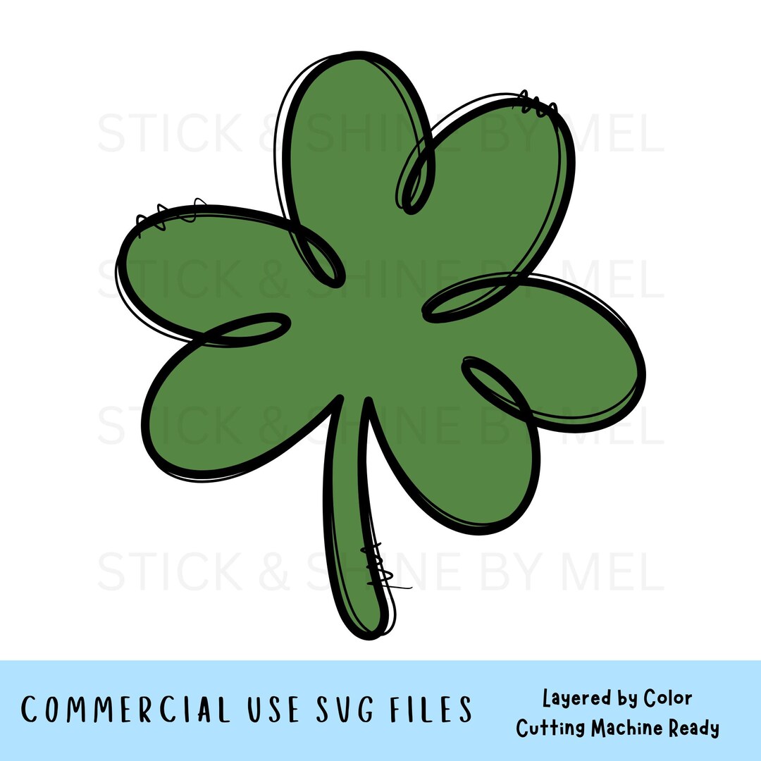 Doodle Shamrock SVG Layered Cutting Machine File, St Patricks Day Hand ...