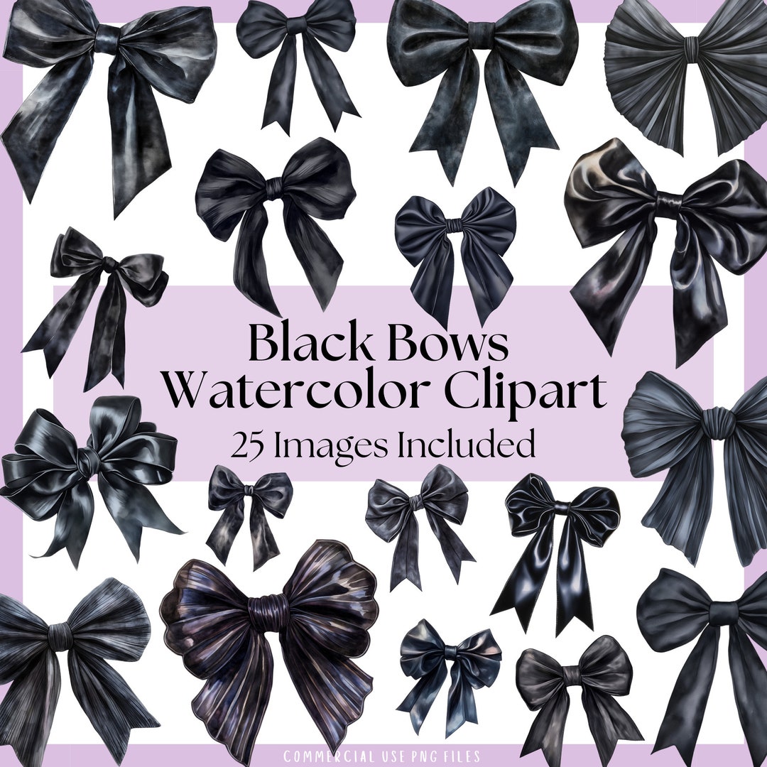 Black Bows Watercolor Clipart Bundle PNG Sublimation Designs, Coquette ...