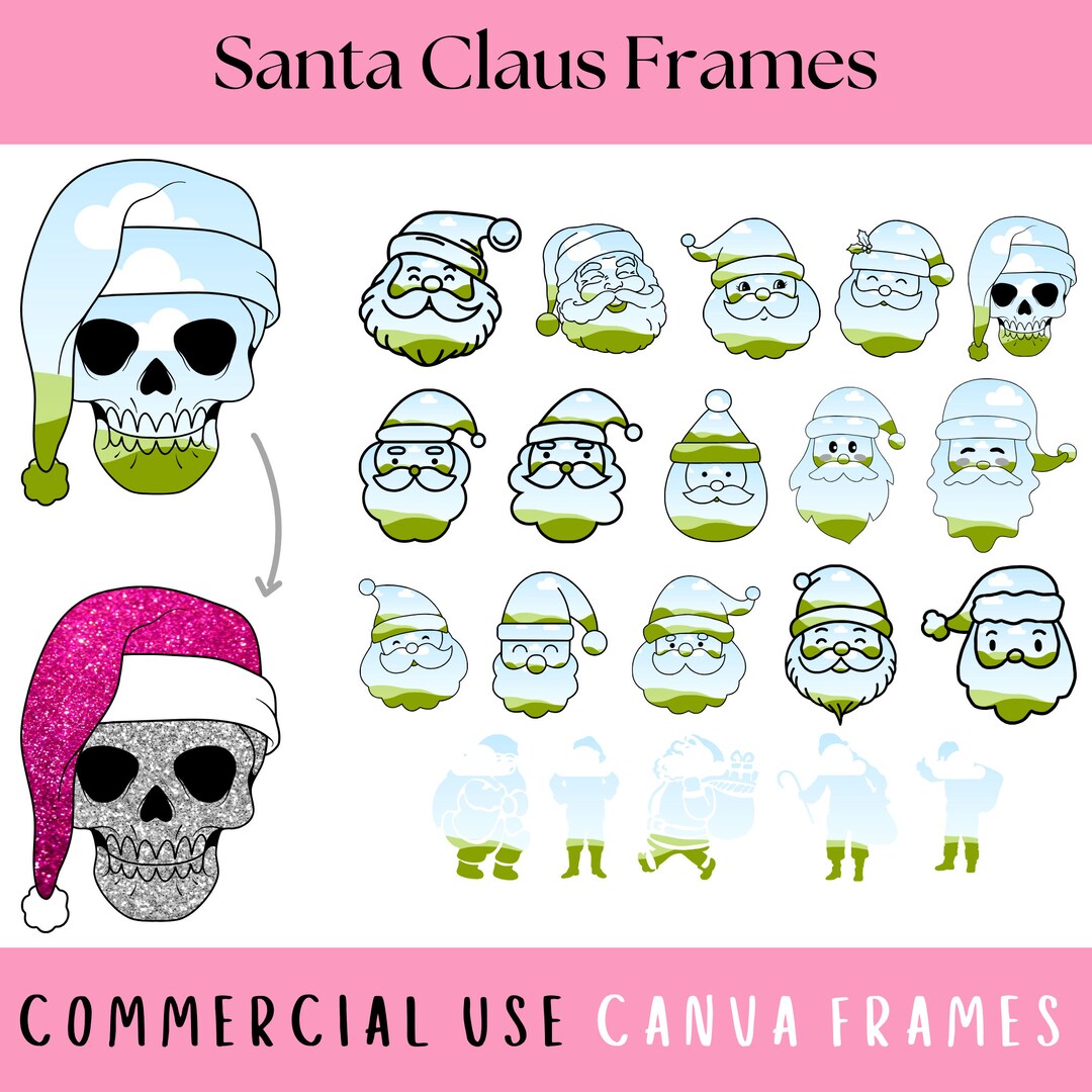 Santa Claus Canva Frame Editable Templates, Festive Skeleton Skull ...