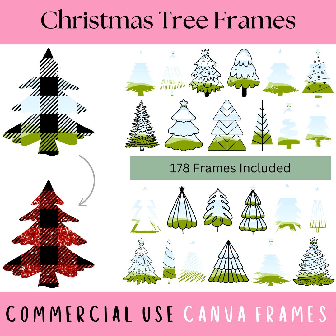Christmas Tree Canva Frames Mega Bundle, 178 Commercial Use Frames ...