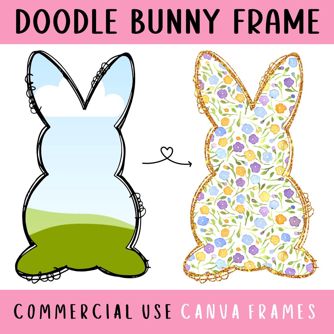 Doodle Bunny Canva Frames Editable Template, Hand-drawn Easter Bunny ...