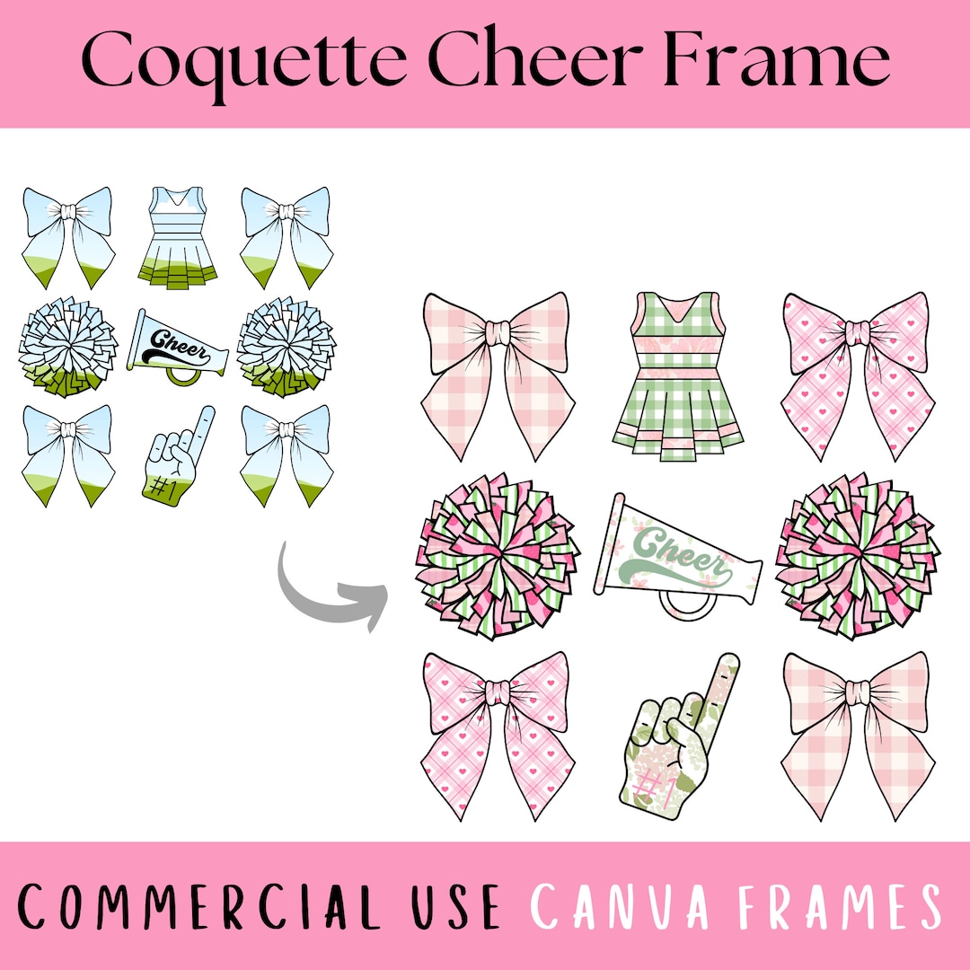 Coquette Cheer Canva Frame, Editable Coquette Bow Frame, Customizable ...