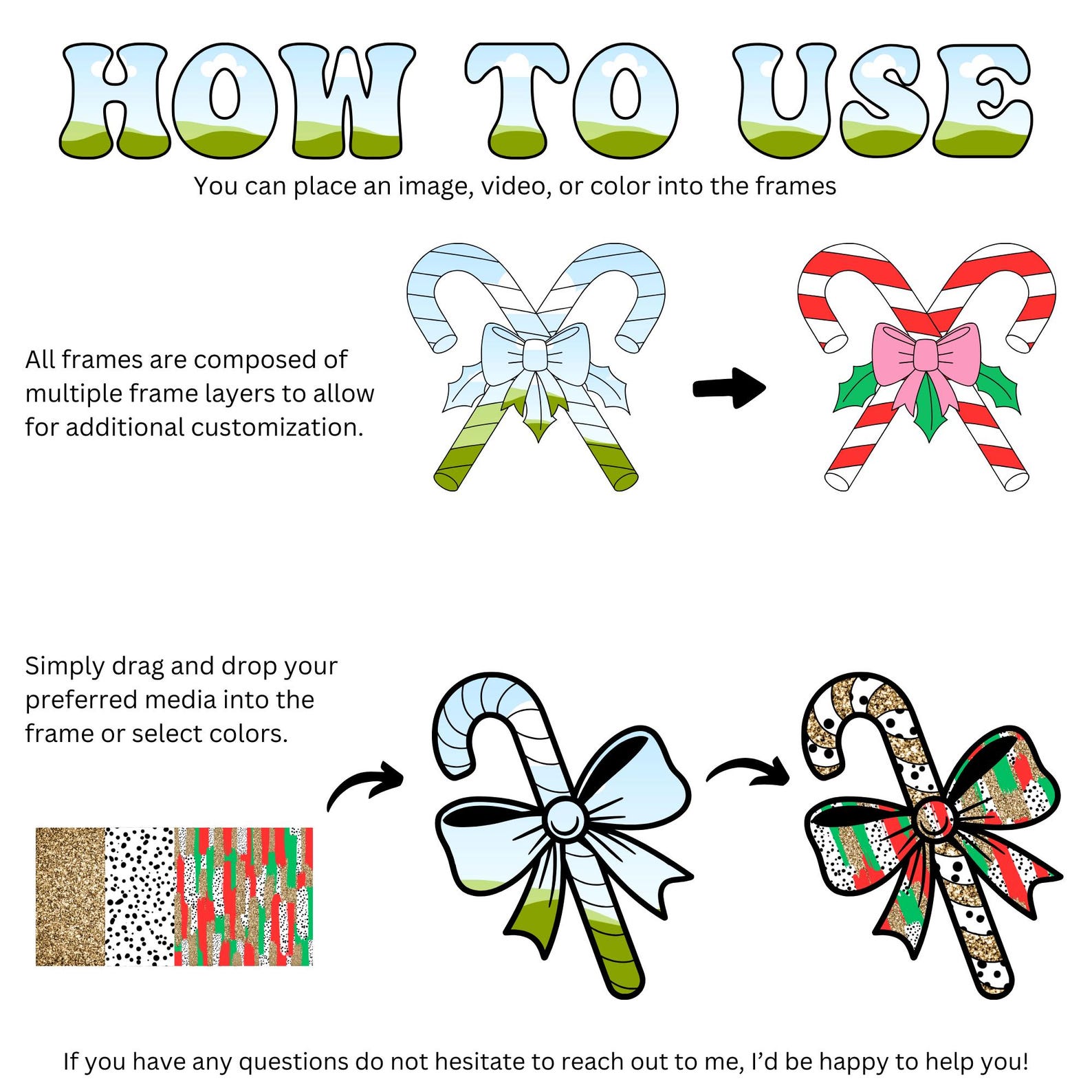 Candy Cane Canva Frame Editable Templates, Coquette Christmas Candy ...