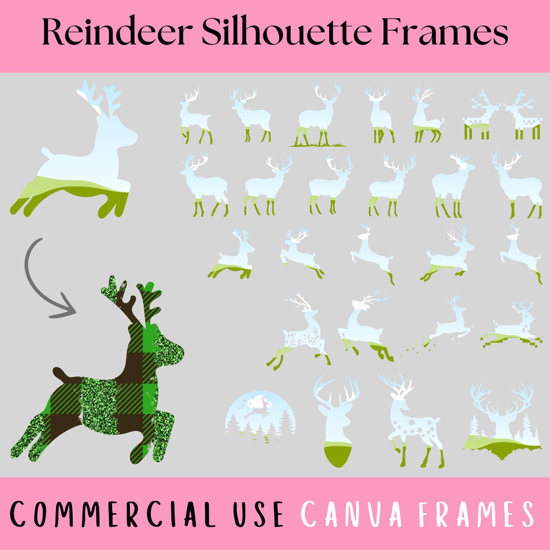 Christmas Reindeer Silhouette Canva Frames Editable Template, Custom ...