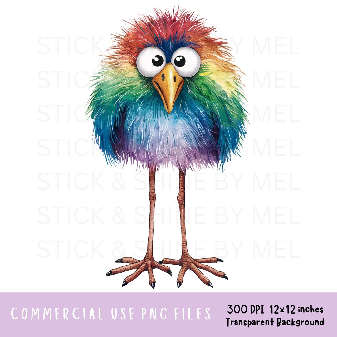 Wacky Rainbow Bird PNG Design, Funky Frizzy Haired Bird Sublimation ...