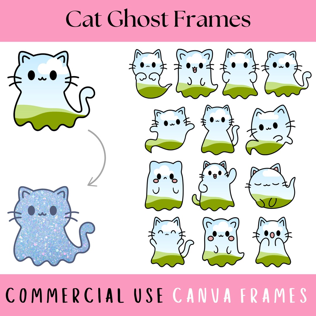 Cat Ghost Editable Canva Frame Template, Cute Trendy Spooky Halloween ...