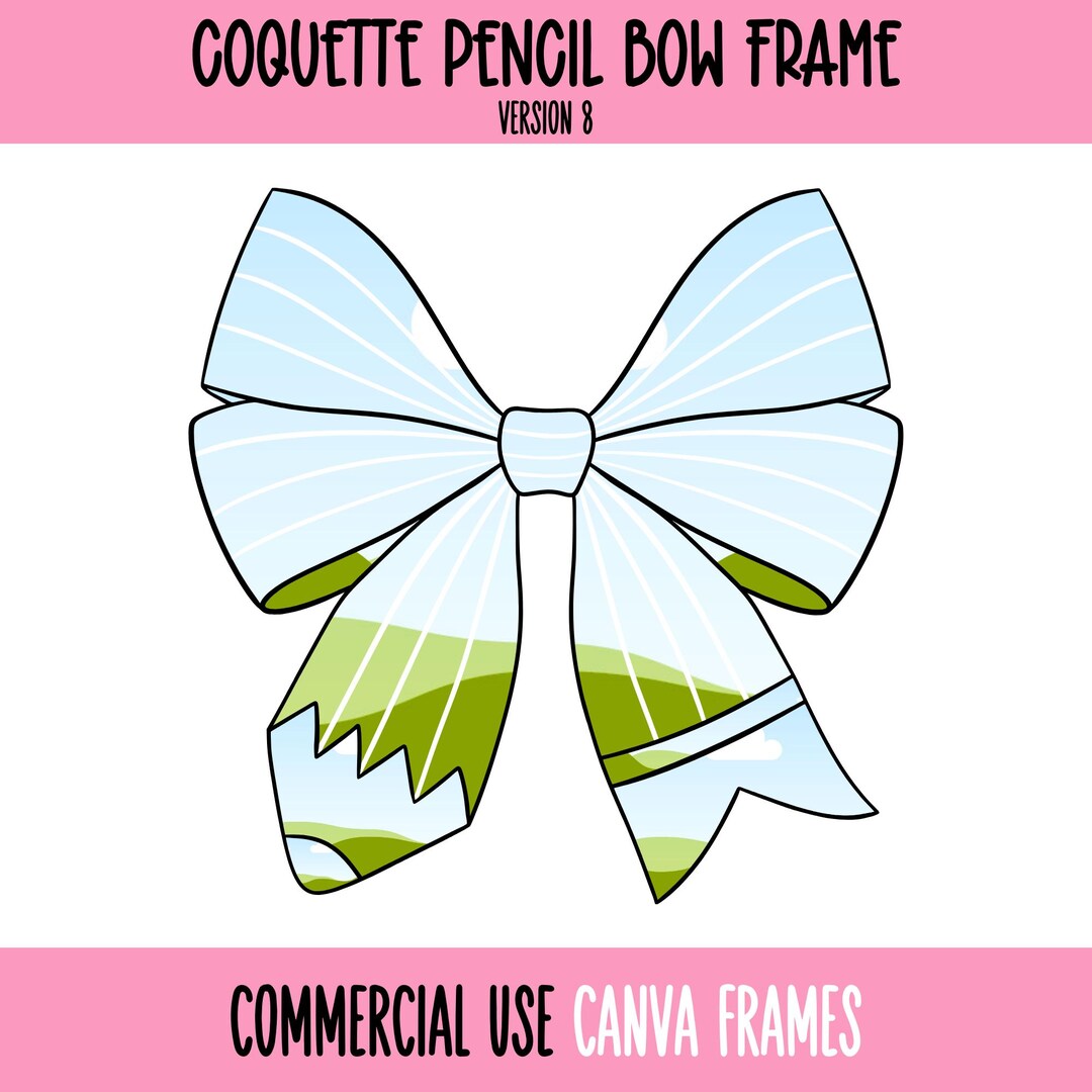 Coquette Bow Pencil Canva Frame Editable Template V 8, Preppy Ribbon ...