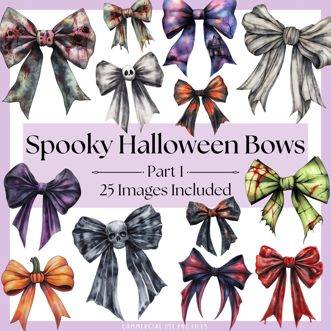 Coquette Halloween Bow Clipart Bundle PNG Sublimation Designs, Spooky ...