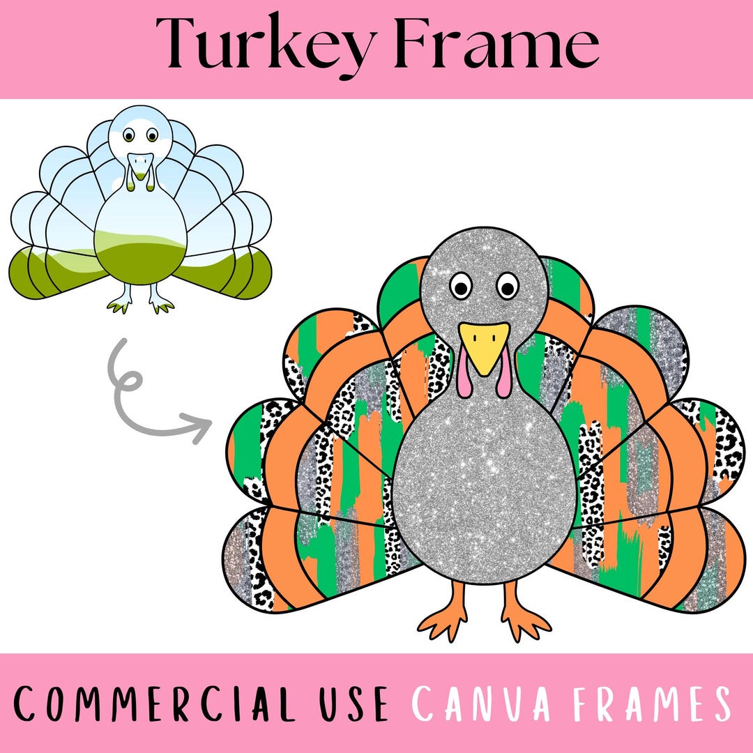 Glitter Turkey Canva Frame: Thanksgiving Shirt Design (digital Download ...