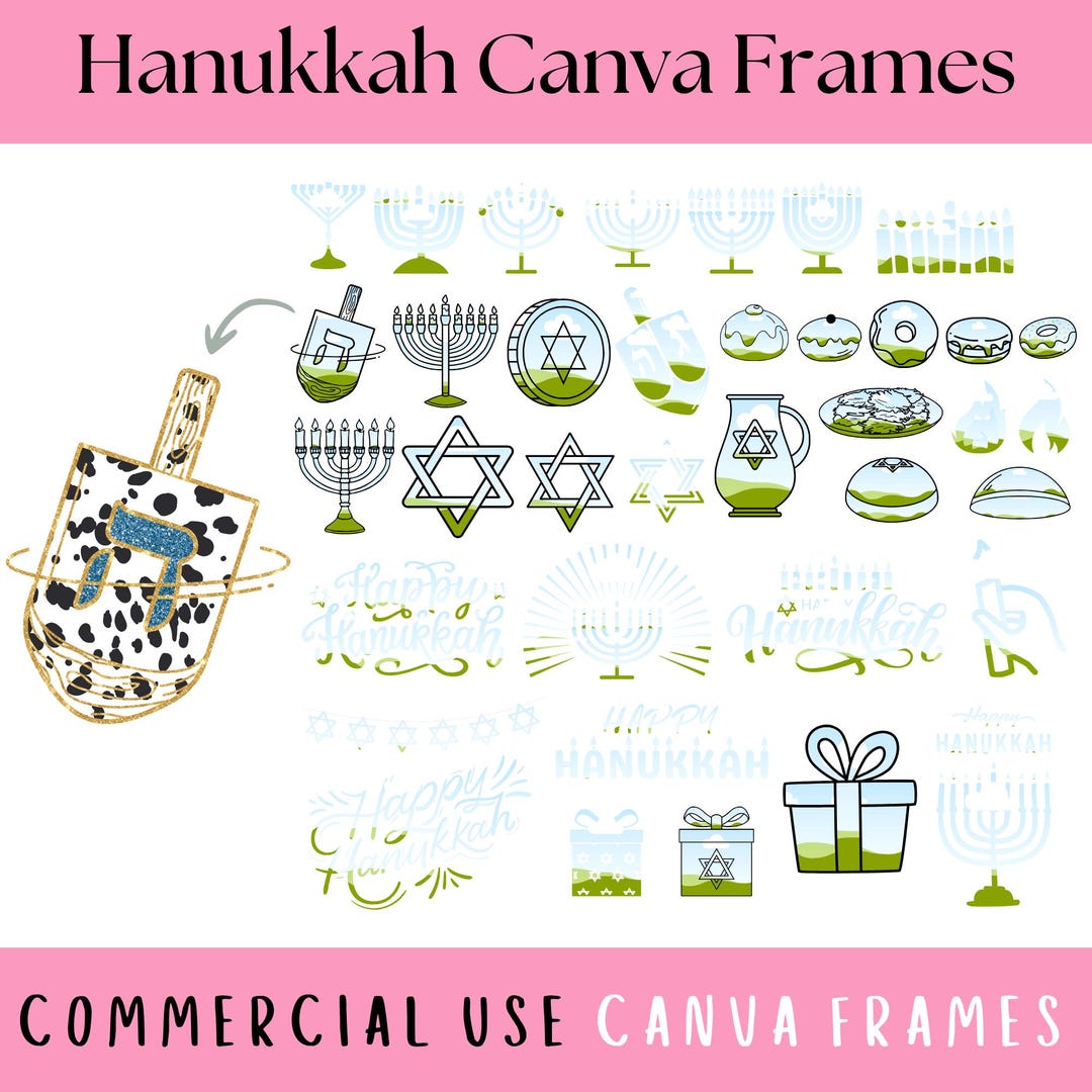 Hanukkah Canva Frames: Menorah, Dreidel, Star of David (digital ...
