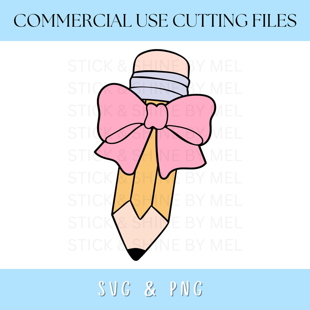 Coquette Teacher Bow Pencil SVG & PNG, Cute Girly Pencil With Bow ...