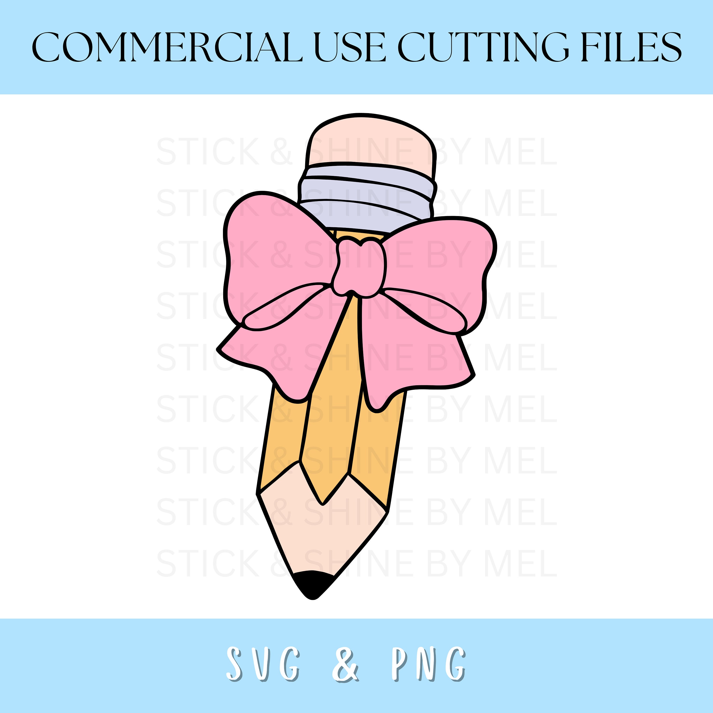 Coquette Teacher Bow Pencil SVG & PNG, Cute Girly Pencil With Bow ...