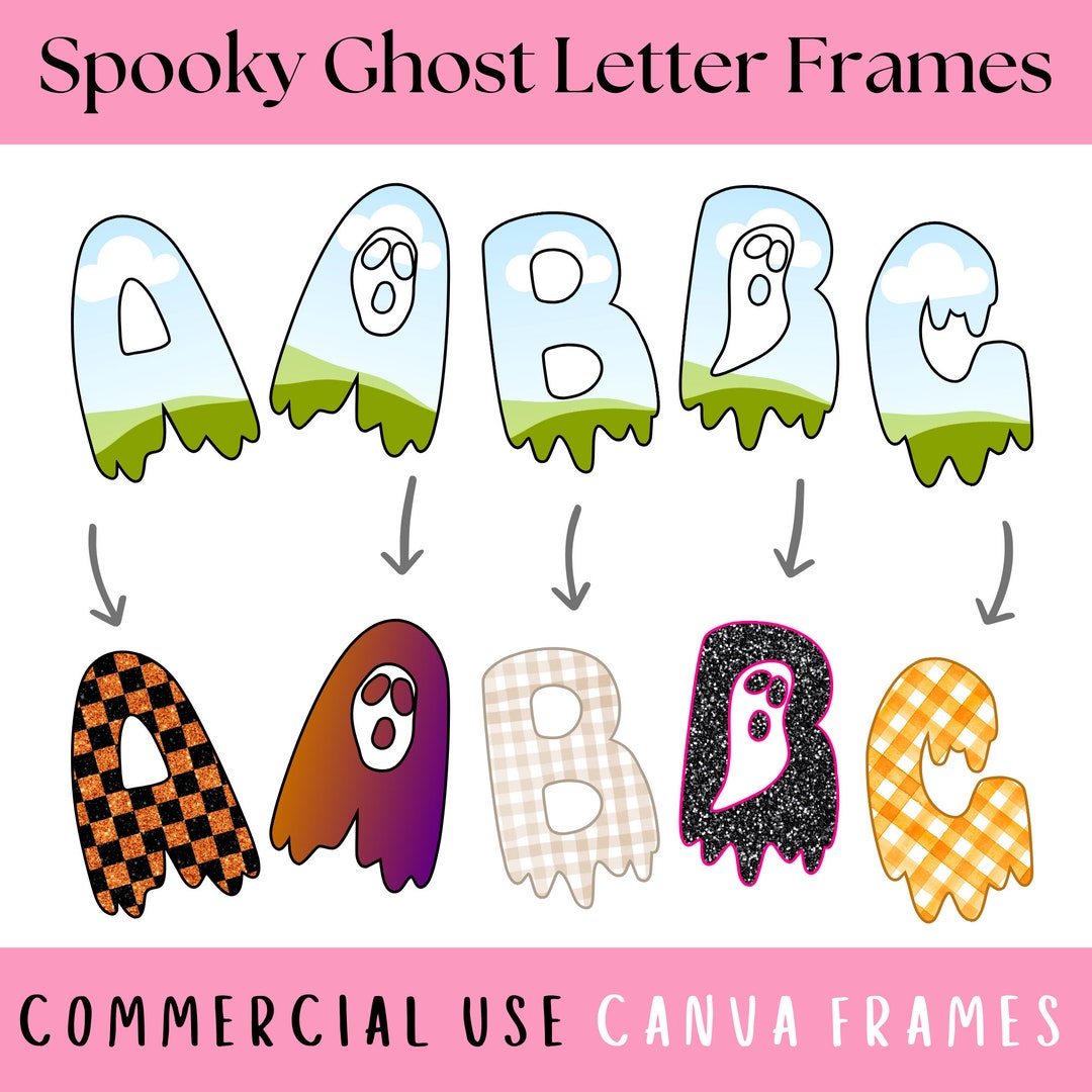 Spooky Ghost Letters Alphabet Editable Canva Frame Templates, Cute ...