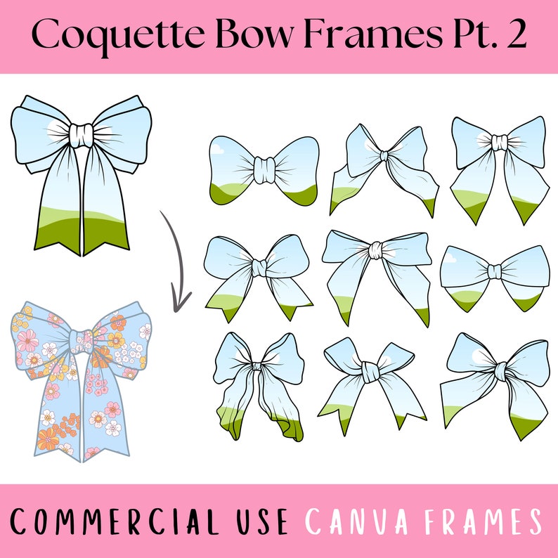 Coquette Bows Canva Frames Pt. 2, Trendy Ribbon Canva Frame Template ...