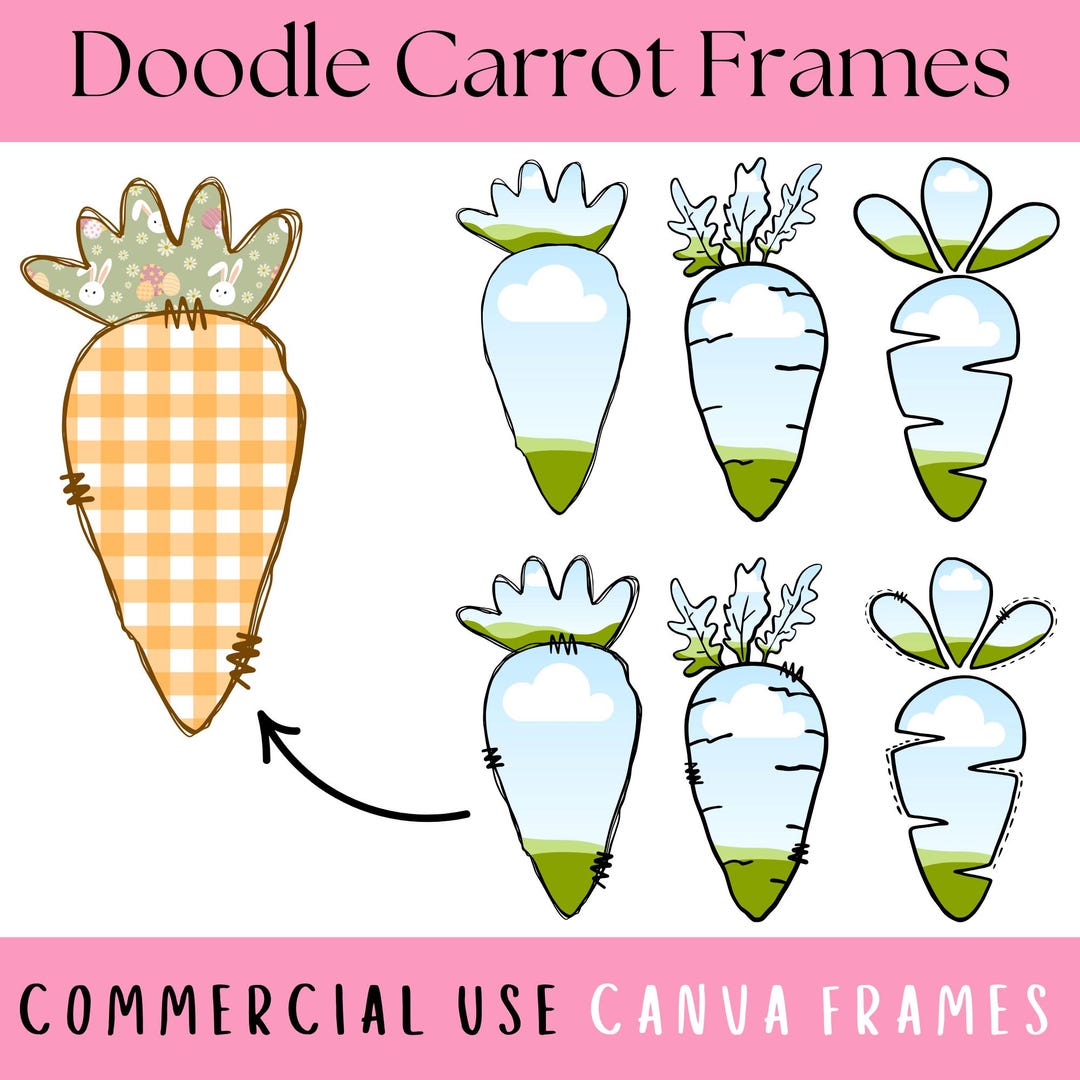 Doodle Carrot Canva Frames: Easter Bunny PNG Template - Etsy