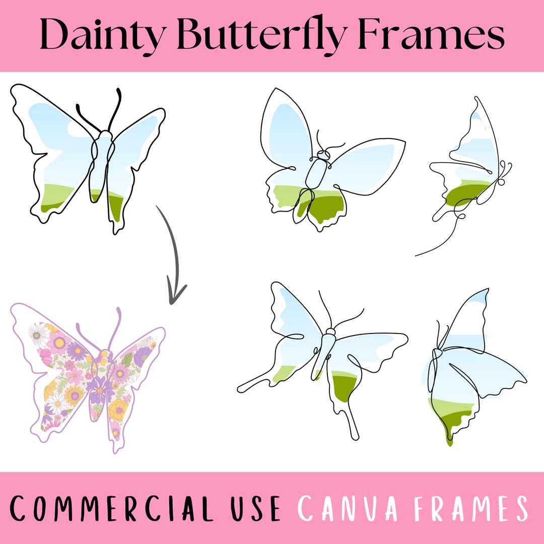 Dainty Butterfly Outline Canva Frames, Butterfly Sublimation Designs ...