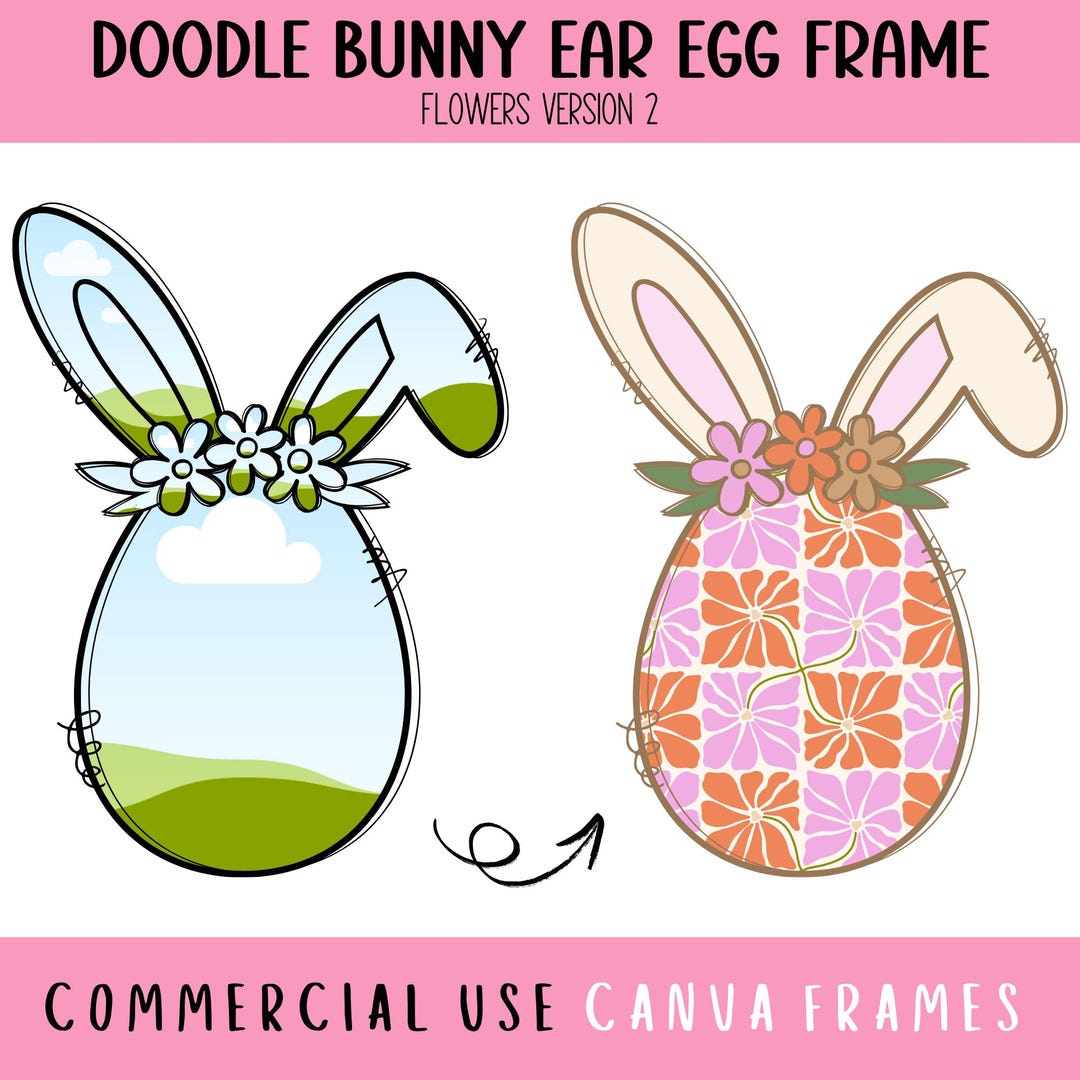 Doodle Easter Bunny Ears Egg Canva Frame: Floral Clipart (editable ...