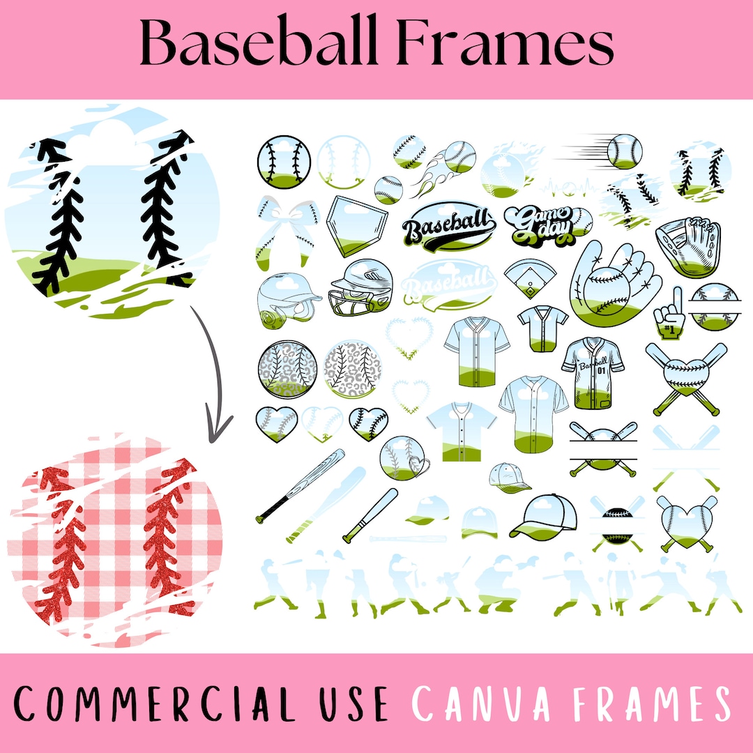 Baseball Canva Frames Template Bundle, Baseball Coquette Bow, Baseball ...