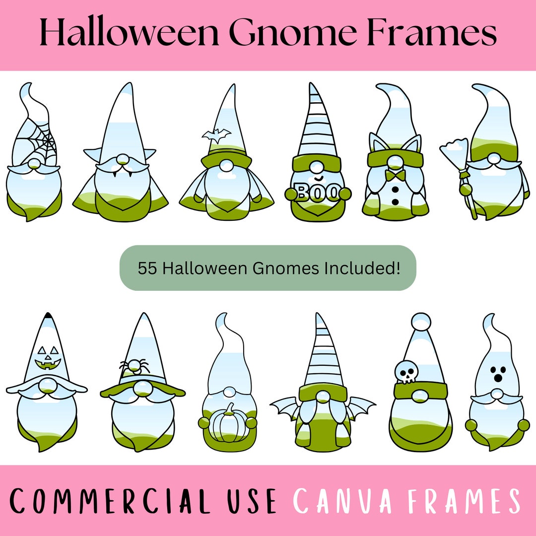 Halloween Gnomes Canva Editable Frames, Customizable Halloween Canva ...