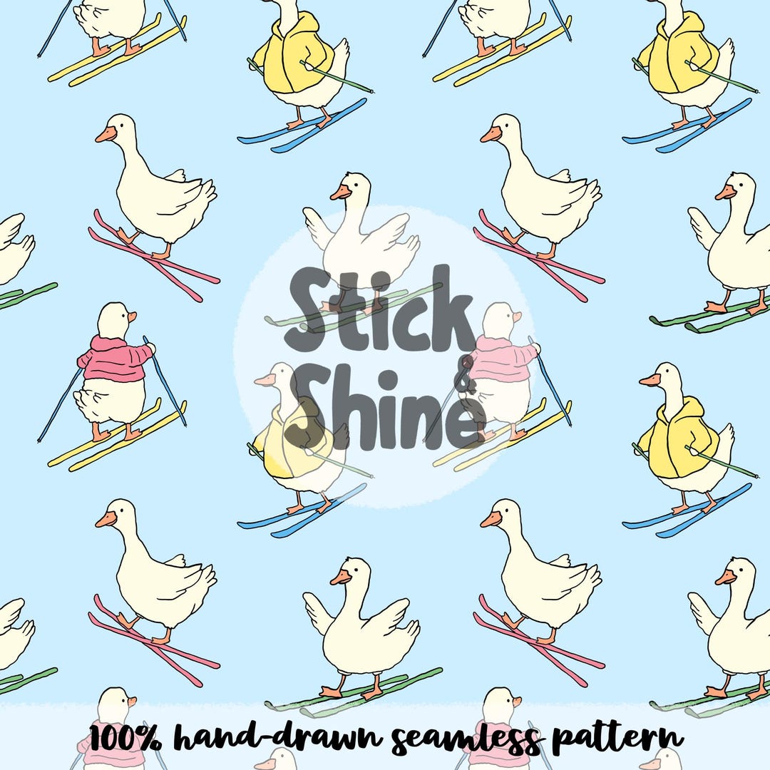 Hand-drawn Silly Goose Skiing Seamless Pattern | Children's Style ...