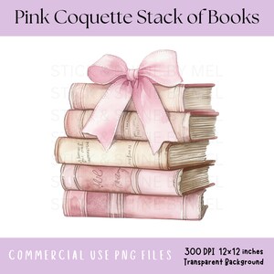 Coquette Pink Stack of Books PNG File, Cutesy Bow Book Lover Digital ...