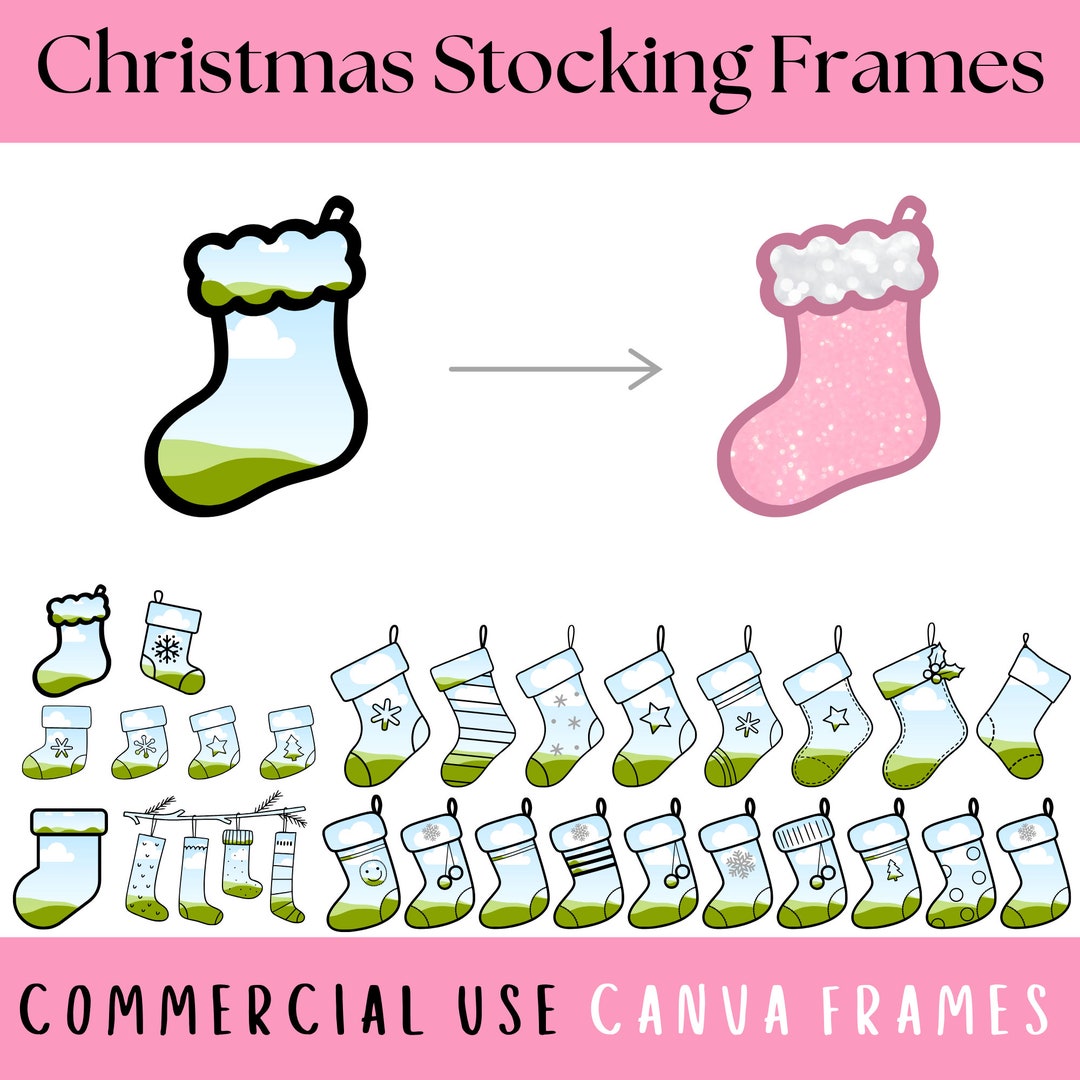 Christmas Stocking Canva Frames Bundle, Trendy Pinkmas Stocking Files ...