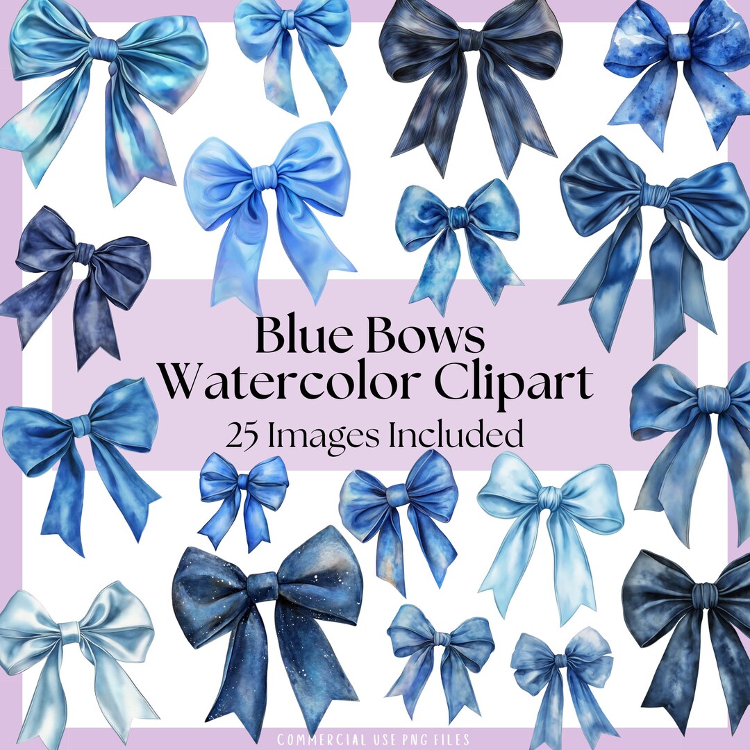 Blue Bows Watercolor Clipart Bundle PNG Sublimation Designs, Coquette ...