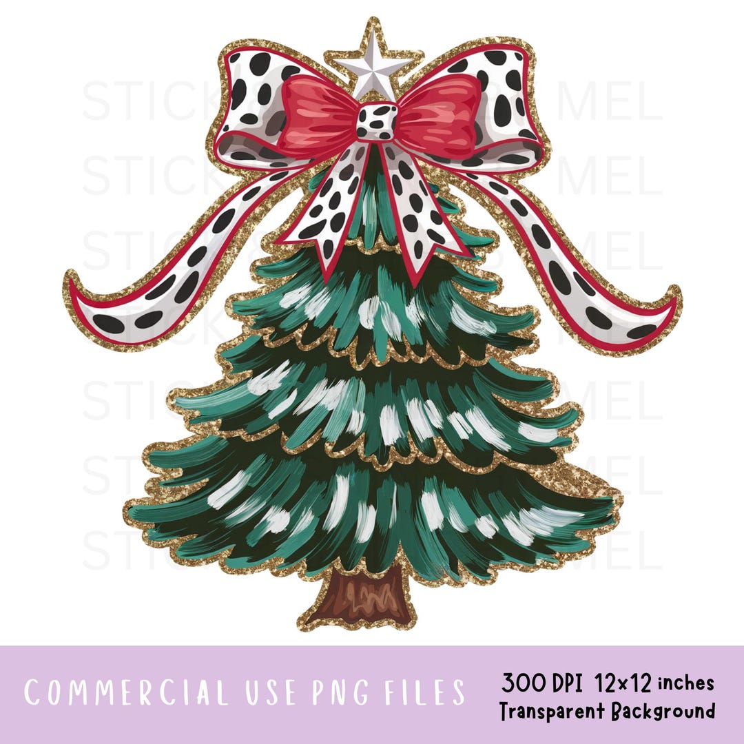 Brushstroke Christmas Tree With Coquette Bow PNG File, Messy Paint ...
