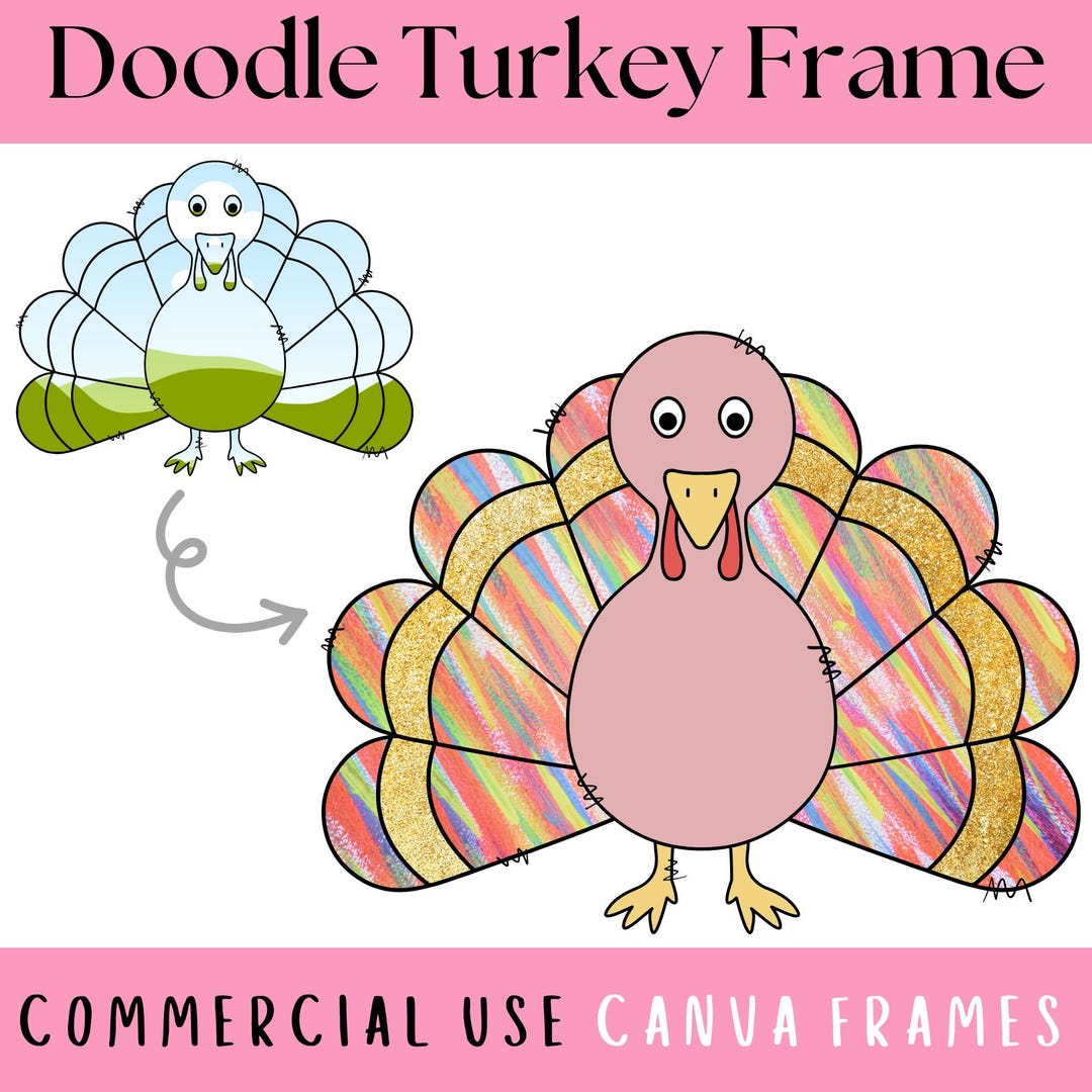Doodle Turkey Canva Frame Editable Template, Custom Turkey Family ...