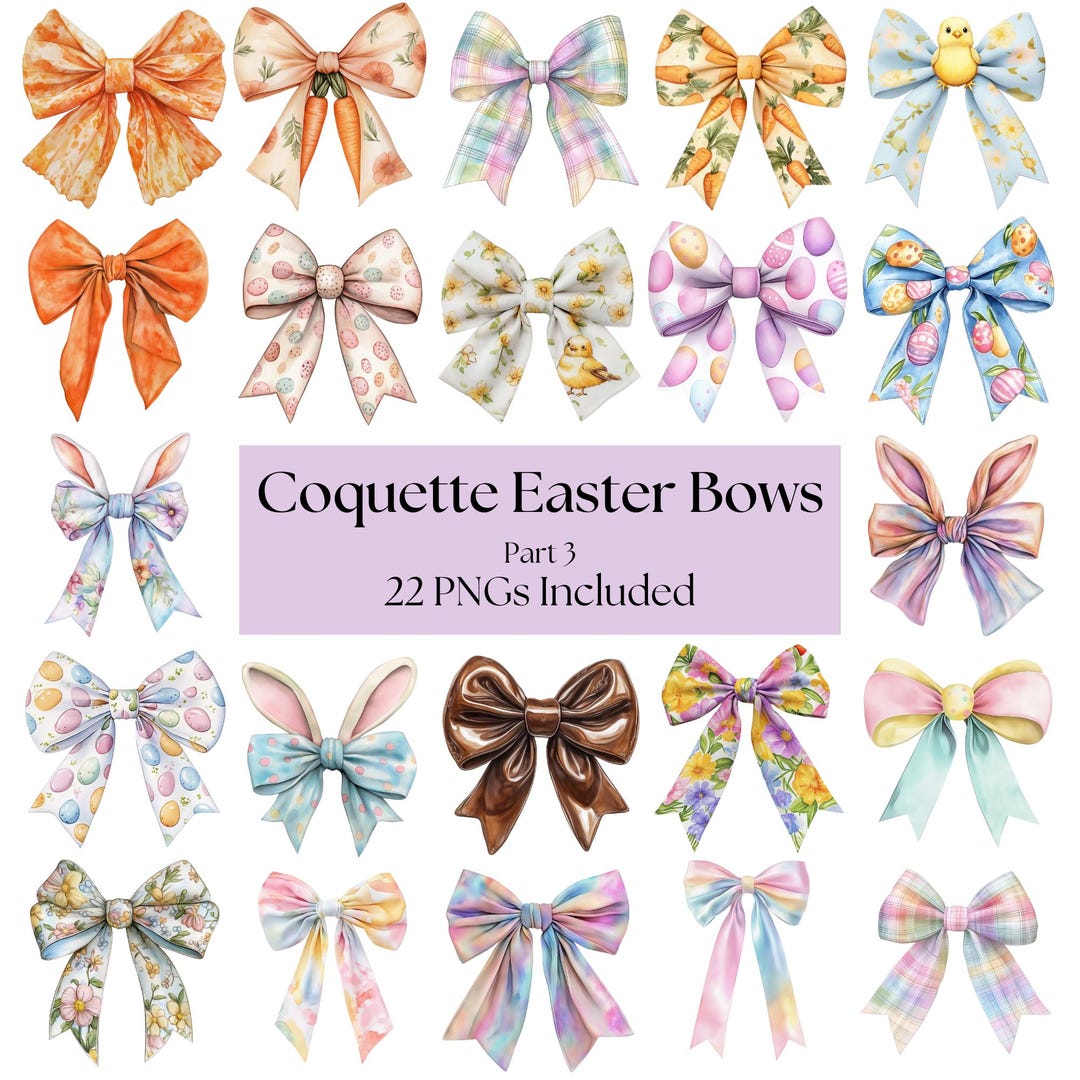Coquette Easter Bow Clipart Bundle: PNG Sublimation Designs (digital ...