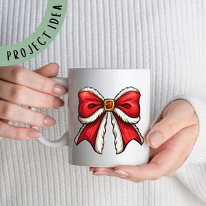 Cartoon Style Santa Bow PNG File, Coquette Christmas Ribbon Digital ...