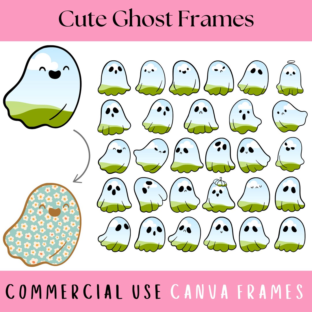 Cute Ghost Canva Frames, Cute Trendy Spooky Ghost Editable Canva ...