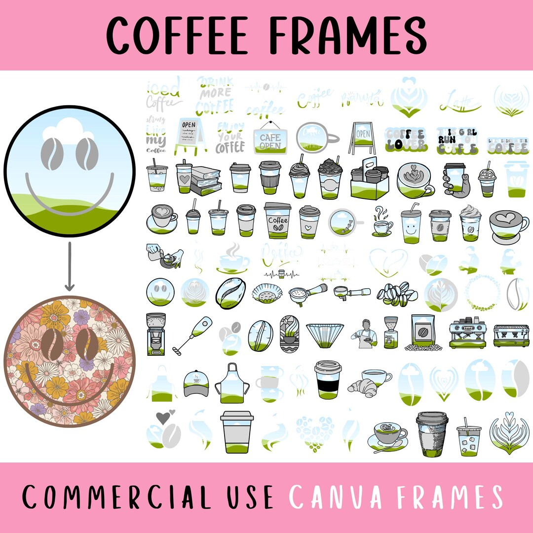 Coffee Canva Frame Editable Template Bundle, Coffee Lover Clipart Set ...