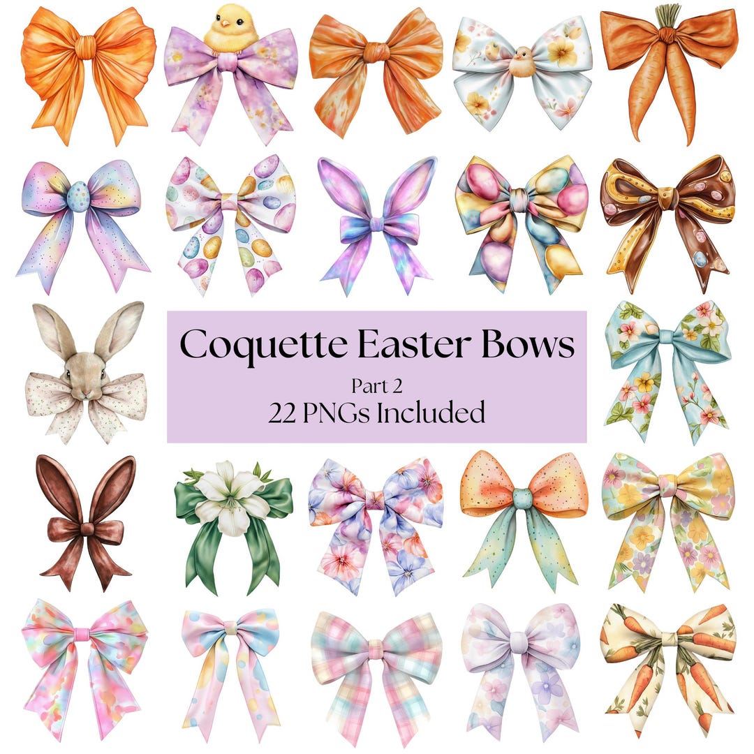 Coquette Easter Bow Clipart Bundle: PNG Sublimation Designs (digital ...