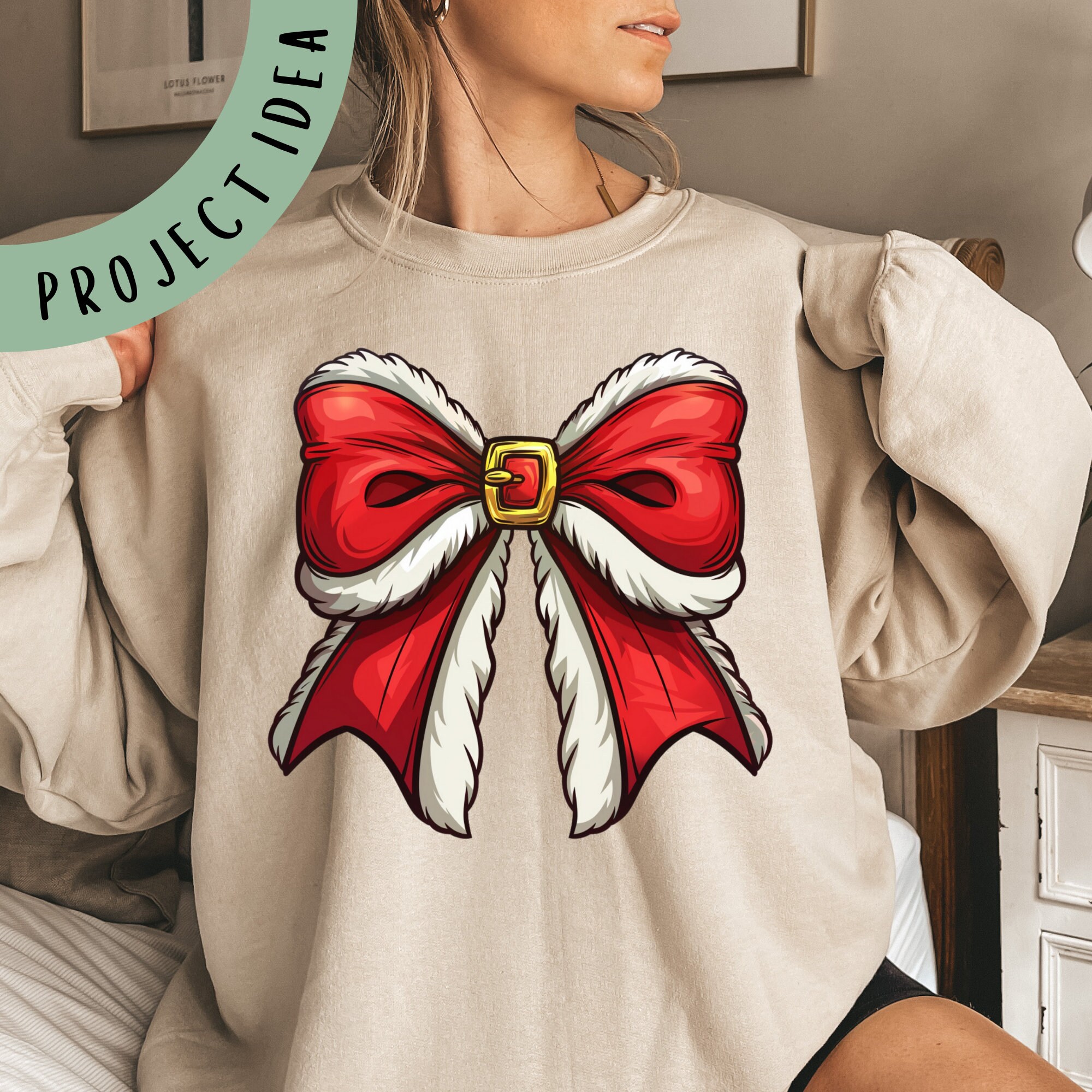 Cartoon Style Santa Bow PNG File, Coquette Christmas Ribbon Digital ...