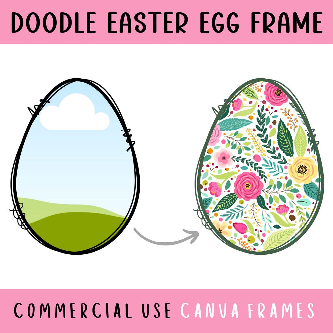 Doodle Easter Egg Canva Frame: Hand-drawn Style (digital Download) - Etsy