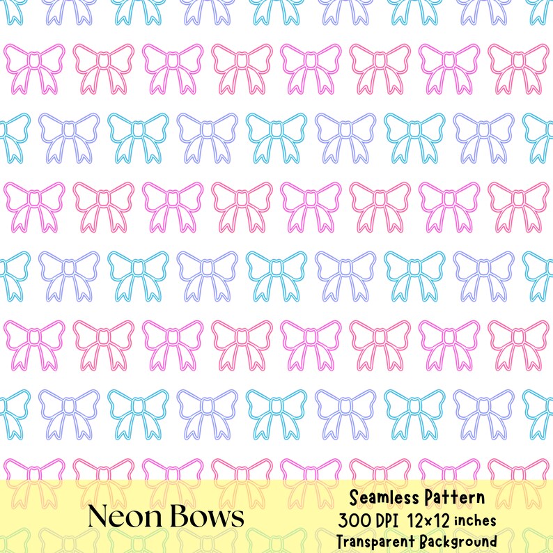 Neon Bows Coquette Seamless Pattern PNG File, Pink Bows Repeating ...