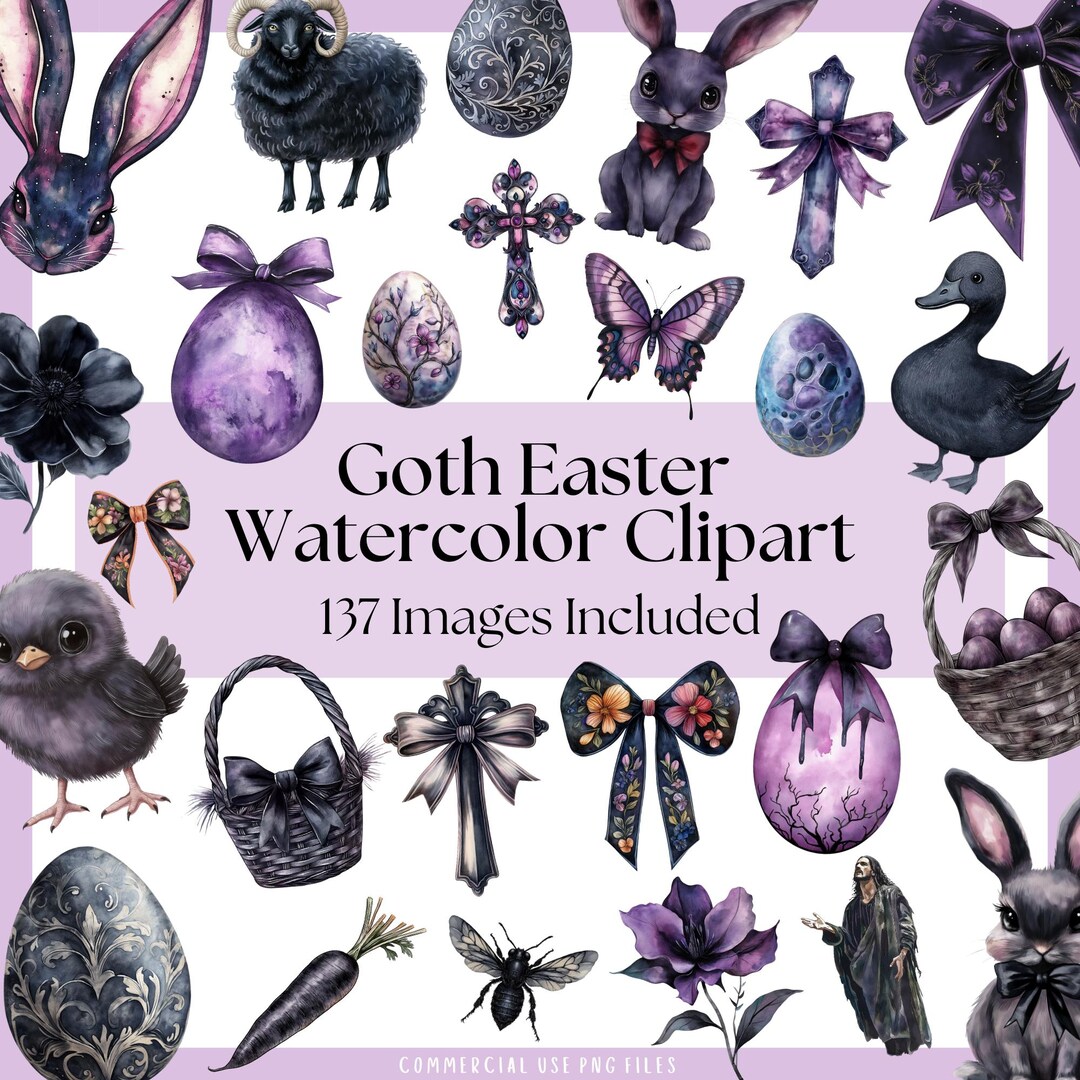 Goth Easter Clipart Bundle: Dark Eggs, Bunny Ears PNG (digital Download ...