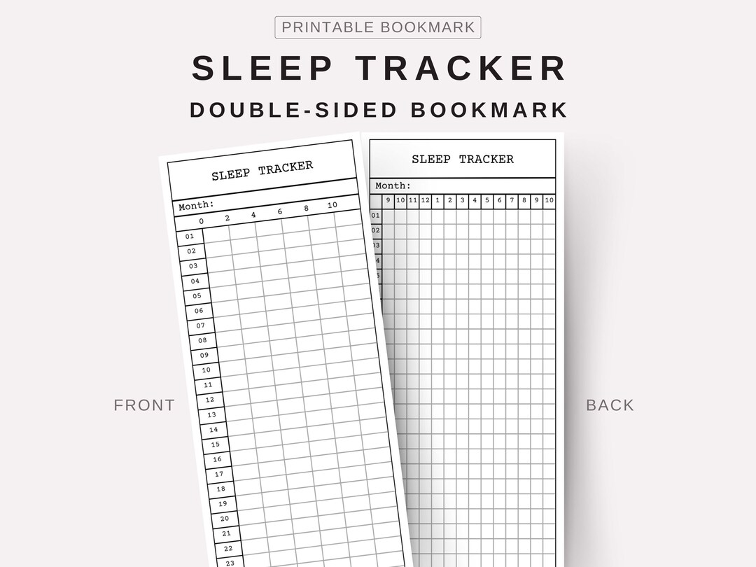 Sleep Tracker Printable Bookmark, Double Sided Bookmark, Sleep Hour ...